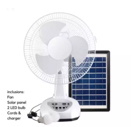 Solar electric fan 14 inch rechargeable 2 LED lights 220V AC desktop ...