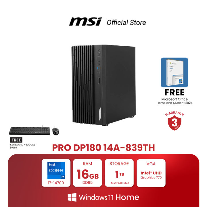 MSI PRO DP180 14A-839TH | i7-14700 | 16GB DDR5 | 1TB M.2 PCle SSD ...