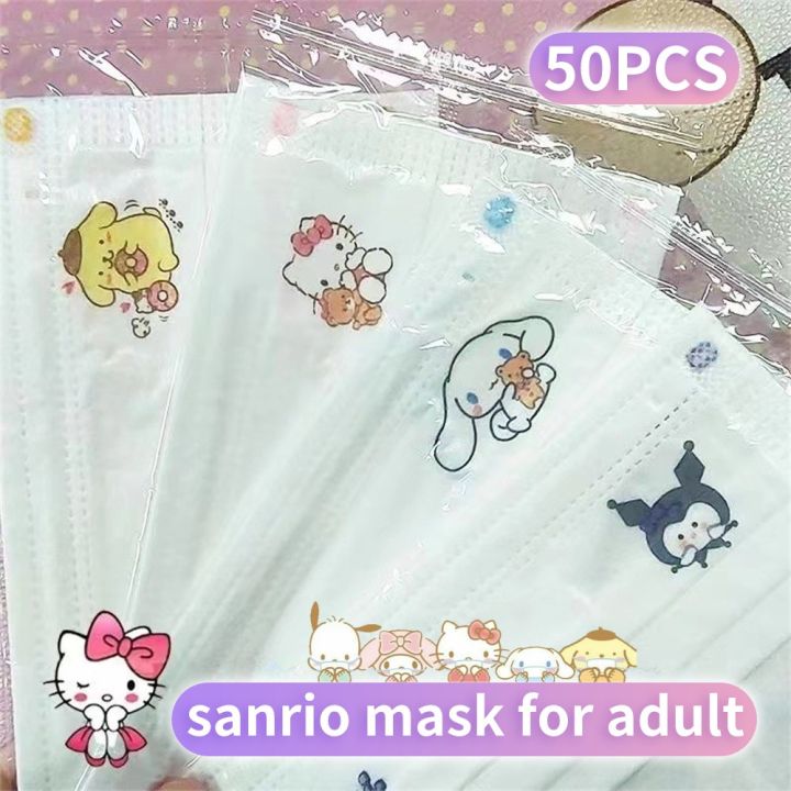 Hourser 50Pcs Cartoon mask for adult Sanrio kuromi mask 3ply disposable ...
