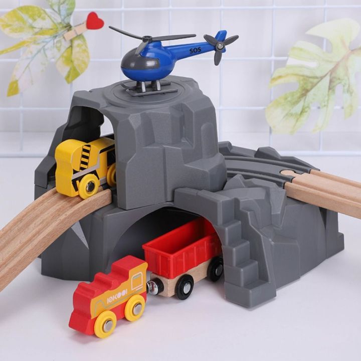SUN ME Mountain Cave Wooden Track Tunnel Railway Toys Simulation Track ...
