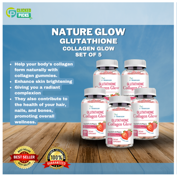 SET OF 5 Nature Glow Glutathione Collagen Gummies 100% Original Anti ...