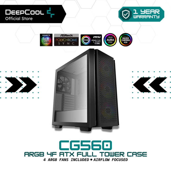 Deepcool CG560, ATX Mid-Tower Case, Mesh Front Panel, Preinstalled 3 x 120mm ARGB Fan In Front ...