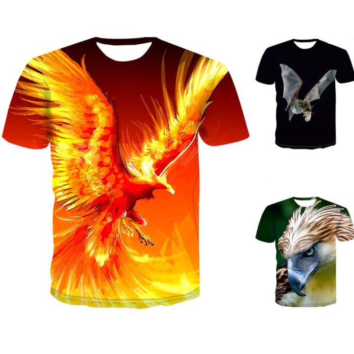 Men's Bird 3D Printed Tops Plus Size Short Sleeve Phoenix Print T ...