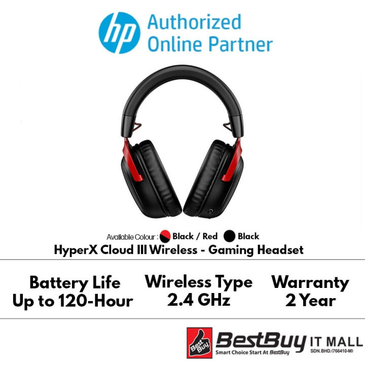 HyperX Cloud III Wireless - Gaming Headset -Black-(77Z45AA) /Black/Red ...