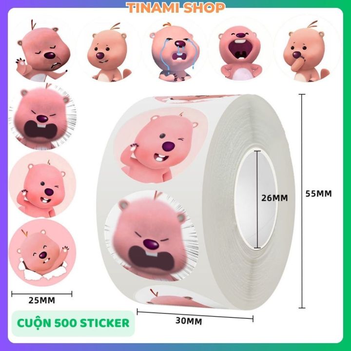 Cuộn 500 tem Loopy sticker niêm phong gói hàng hình nhân vật loopy chú ...
