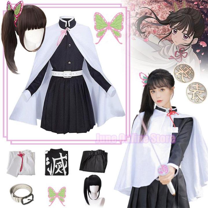 Tsuyuri Kanao Cosplay Anime Demon Slayer Costume Kimono Full Wig Kimetsu No Yaiba For Adult And