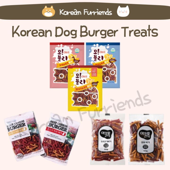 Korean dog treats Duck cheese burger Beef cheese burger Salmon cheese ...