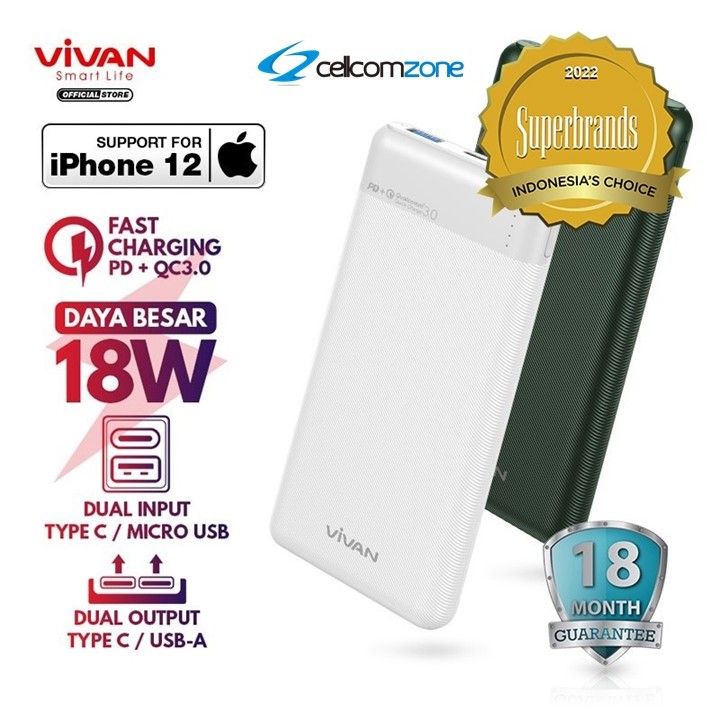 VIVAN VPB-M10 Powerbank 10000mah 18W 3 Output Dual Input Port Type C ...