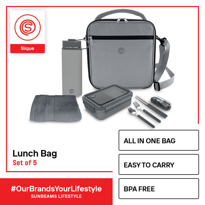 SLIQUE Premium Stainless Steel Insulated Lunch Bag Kit with Cutlery Set ...