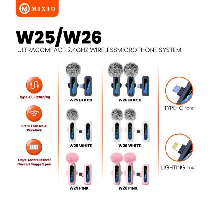 MIXIO W25 W26 Wireless Microphone Mic Wireless Clip on Microphone ...
