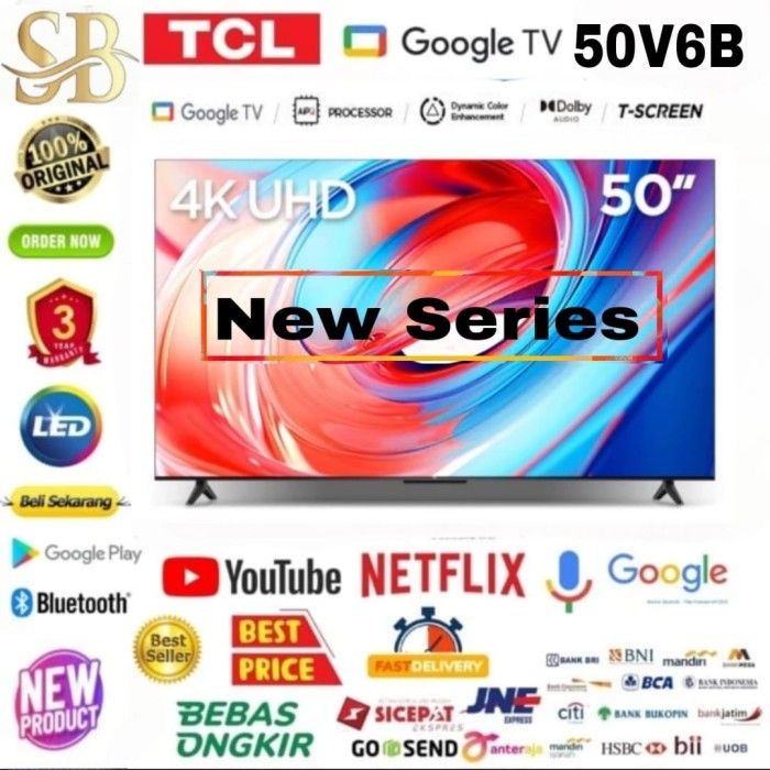 TCL 50V6B Smart TV 50 inch Google TV 4K UHD - T-Screen - Dolby Audio - HDR 10 - New Series ...