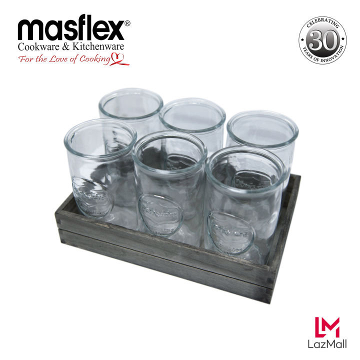 Masflex 6 piece 470 ml /16 oz. Drinking Glass with Wooden Tray Set Made ...