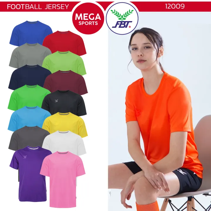 FBT เสื้อกีฬา เสื้อยืดสีล้วน ผ้าลื่น หนานุ่ม ตัดต่อข้างลำตัว 12009 ...