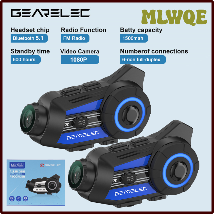 MLWQE Gearelec S3 Plus Motorcycle Intercom Helmet 6 Riders 1500m ...