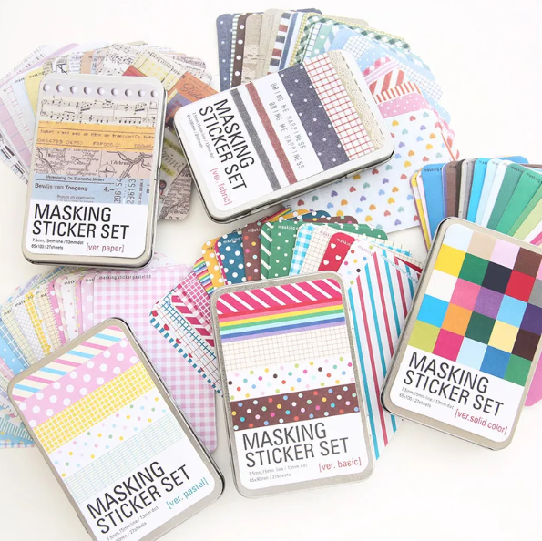 27pcs/box Masking Sticker Set With Stickers Box Diy Diary Sticker ...