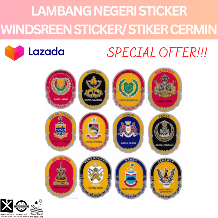 LAMBANG NEGERI MALAYSIA STATE MALAYSIA FLAG CAR WINDSCREEN STICKER ...