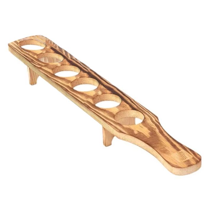 (YFWH) Wine Glasses Stand Wooden Drink Serving Tray with 6 Glasses ...