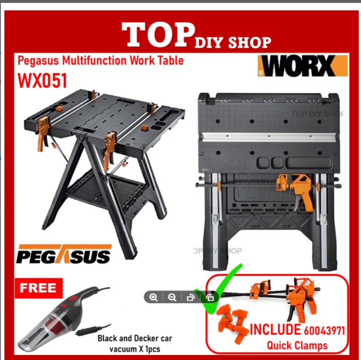 WORX WX051 Pegasus Folding Work Table & Sawhorse with Quick Clamps ...
