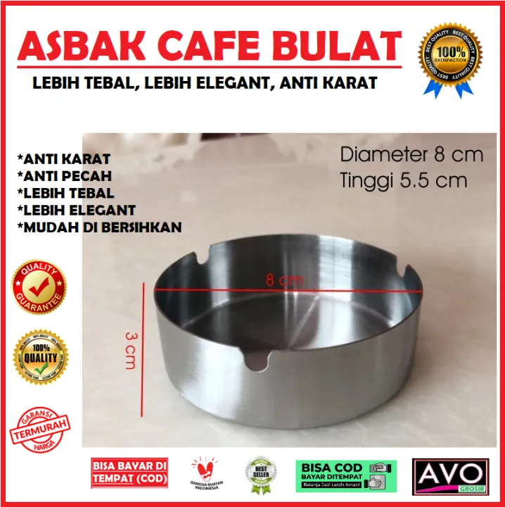 asbak cafe hotel bulat TEBAL import stainless elegant ashtray | Lazada ...