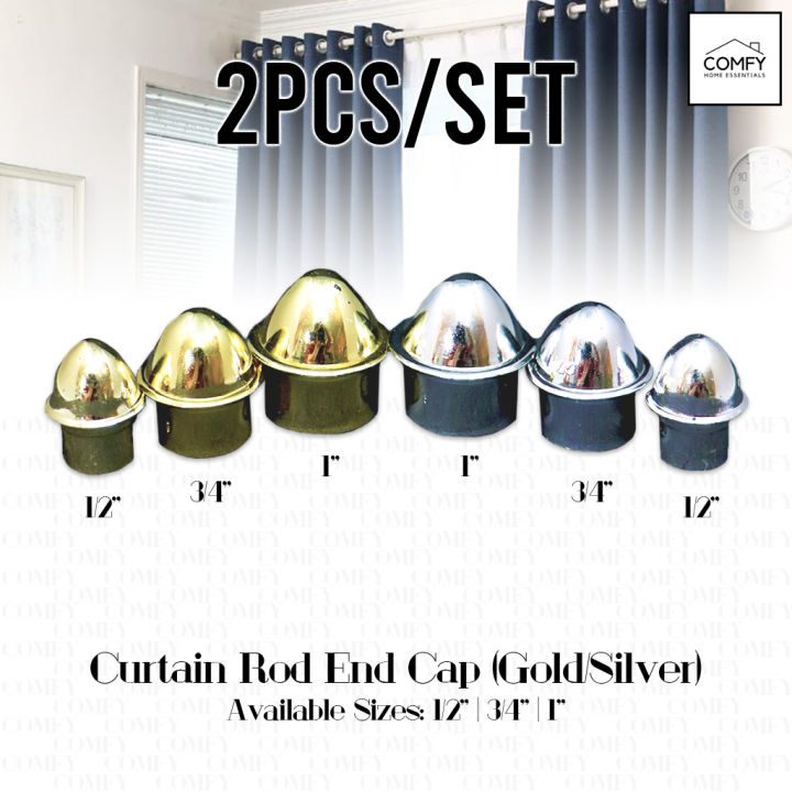 (2PCS/SET) Silver/Gold Curtain Rod Chrome End Cap Head Cover Caps ...