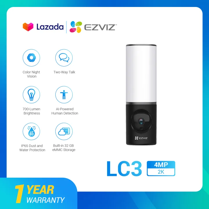 EZVIZ LC3 4MP/2K+ Smart Floodlight Wall-Light IP Camera 2K Resolution ...