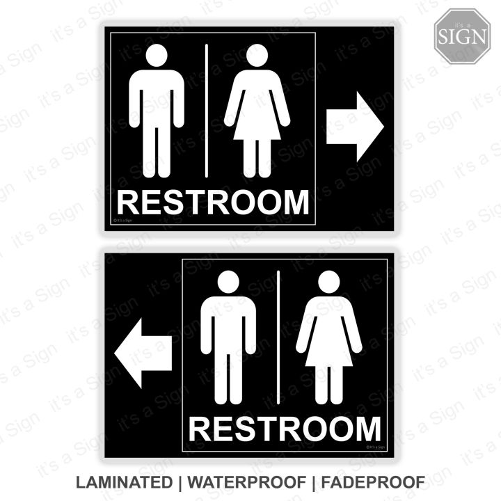 Restroom Toilet This Way Left Right - Laminated Signage Label - A4 / A5 ...
