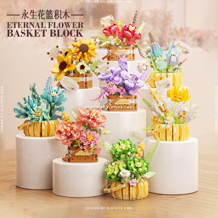 YKO Block Eternal Flower Basket Flowers Bouquet Gift Decoration ...
