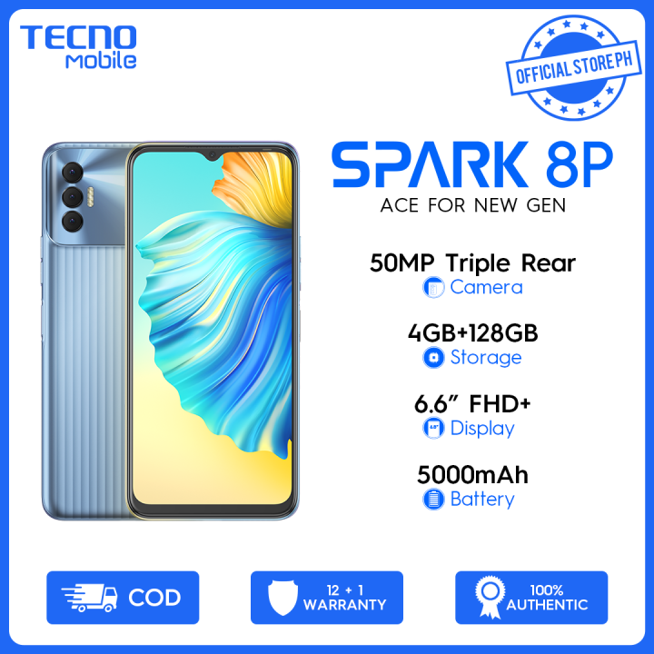 Tecno Spark 8P, Model KG7; Helio G70, 4GB RAM +128 ROM, 6.6” FDH+ Dot Notch Screen, 50MP Al ...