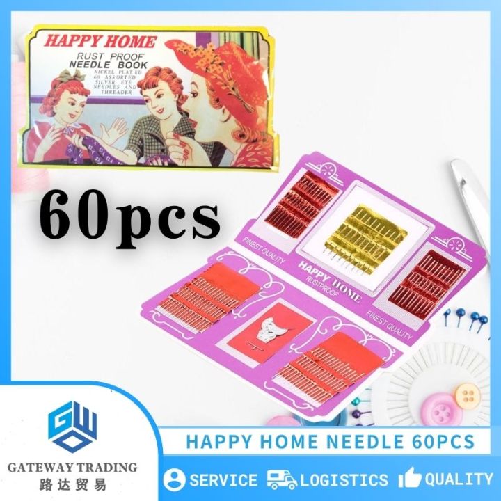 60pcs Happy Home Needle Book Pad Silver Eye Needle And Threader Needle ...