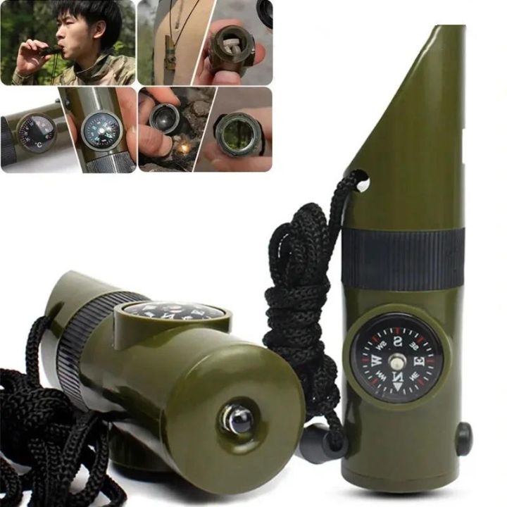 7 in 1 Jungle Survival Whistle Hiking Whistle Compass Mirror Flashlight ...