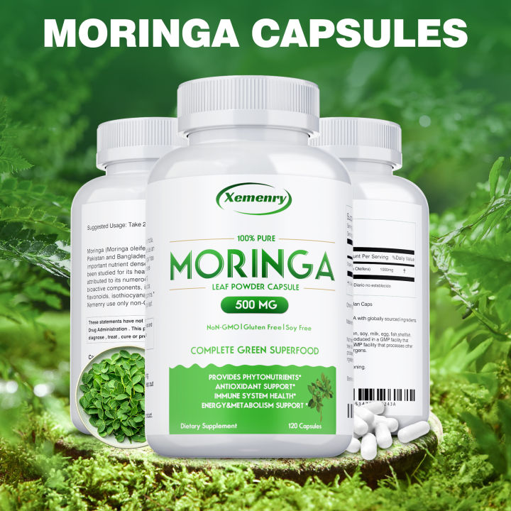 100% Pure Moringa Leaf Powder Capsules, 500 mg, Non-GMO, Providing a ...