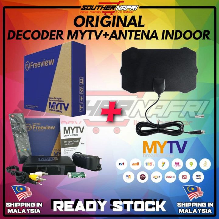 [ ORIGINAL ] MYTV DECODER FULLSET + ANTENA SQUARE MYFREEVIEW HDTV DVBT2 ...