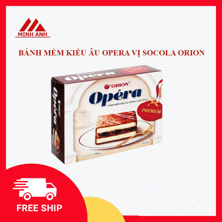 Bánh mềm kiểu Âu vị socola Opera Orion hộp 336g (12 gói), bánh bông lan ...