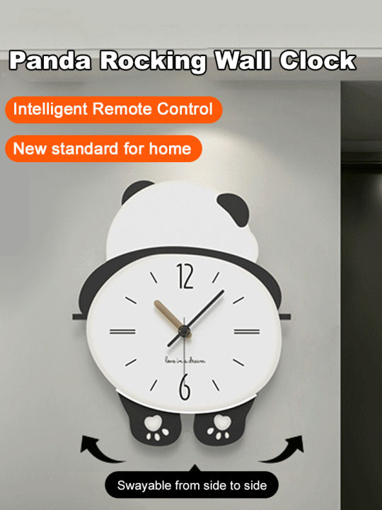 Home Panda Swing Clock Silent Digital Clock and Holefree Cartoon Wall ...