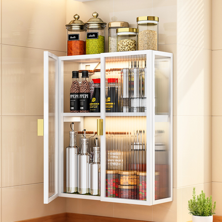 Kitchen Wall-Mounted Storage Rack Cabinet-Free Perforation Household ...