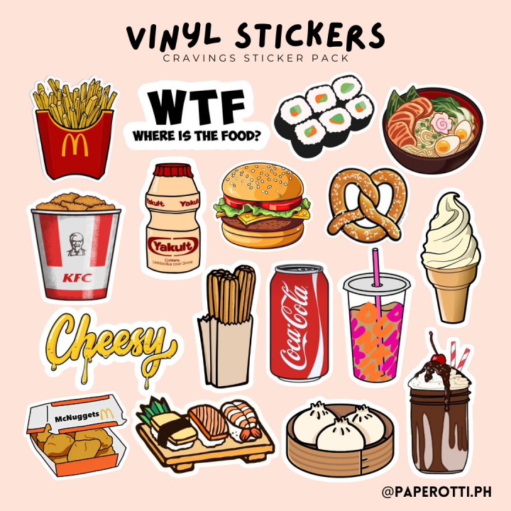 Food Cravings Sticker Pack | Cute Water Proof Vinyl Stickers | Sold Per ...