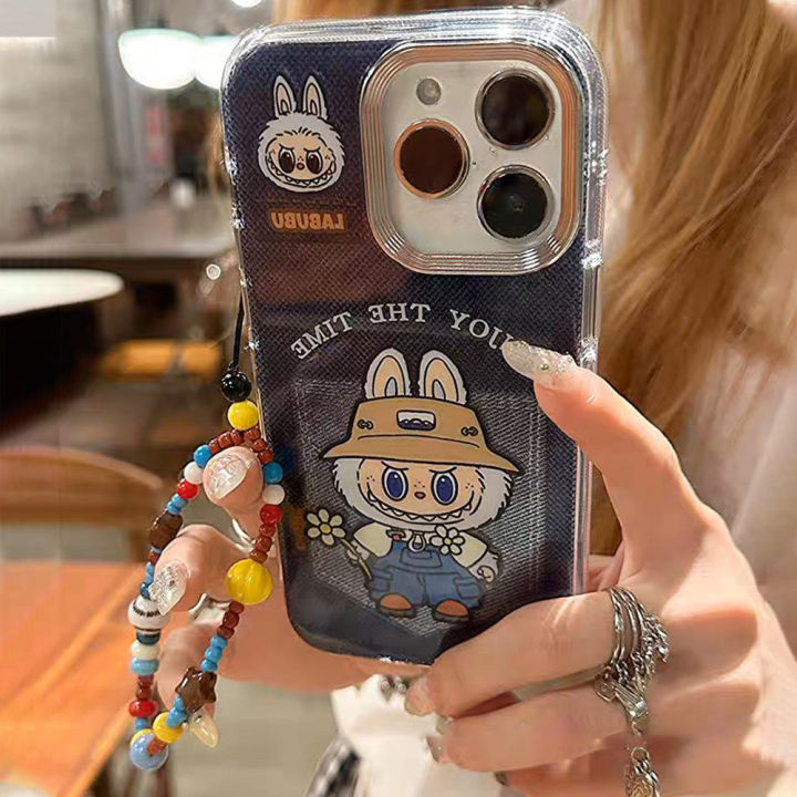 Cute Cartoon Denim Daisies Labubu Popmart Phone Case for IPhone 15 14 ...