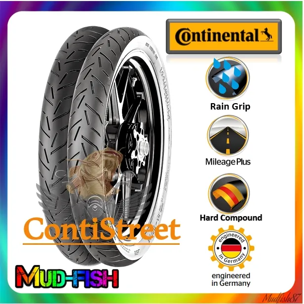 TAYAR CONTINENTAL 90/80-17 | 120/70-17 CONTISTREET TUBELESS TYRE FOR ...