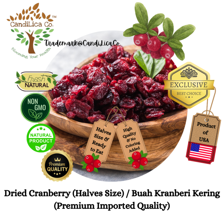 Candilica Co. Premium Halved Dried Cranberries | 250g/500g/1kg | USA ...