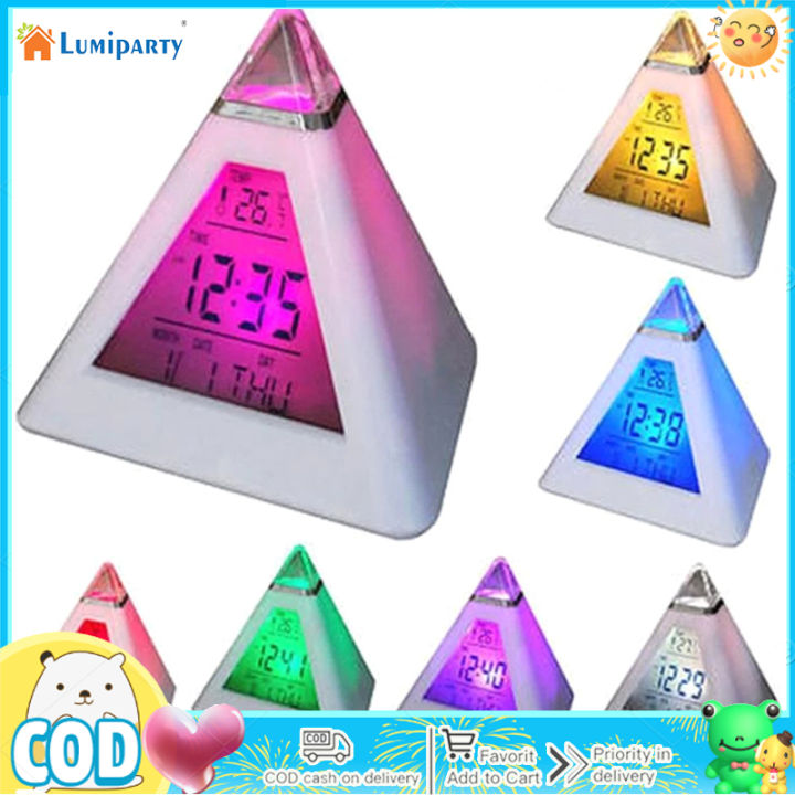 Pyramid Shape Digital Led Alarm Clock Time Date Temperature Display 7 ...
