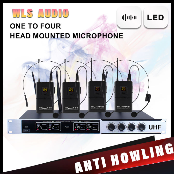 UHF 4 Channel Wireless Headset Microphone System For Speech Karaoke ...
