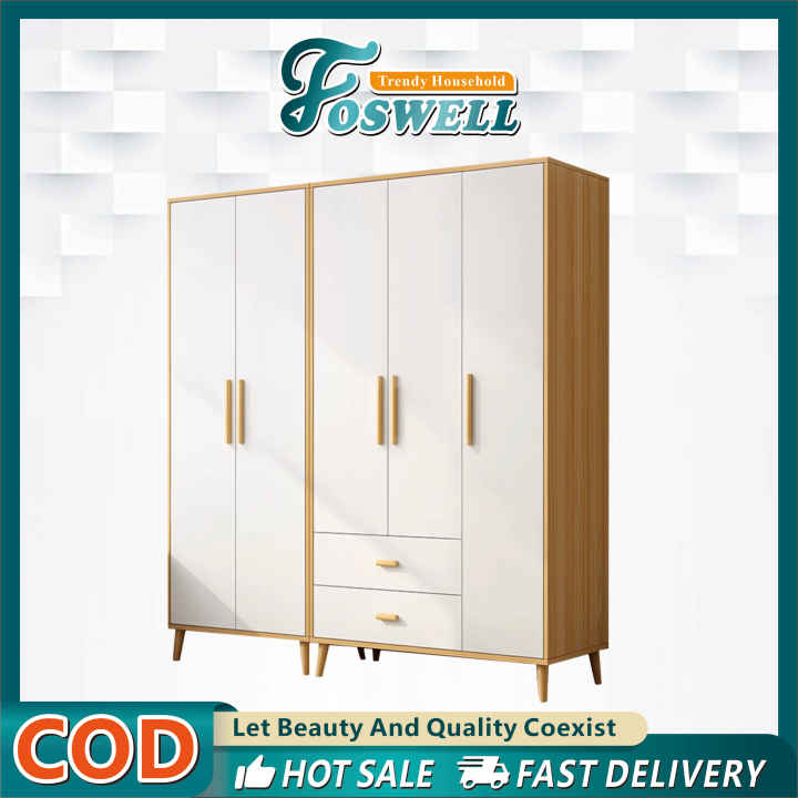 FOSWELL Wooden 3 Door Wardrobe With Drawers Multifunctional Combination ...