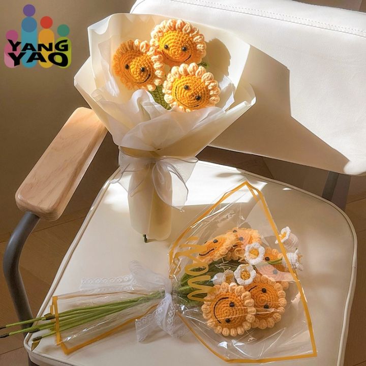 Smiling Face Sunflower Crochet Bouquet Sunflower Handmade Finished ...