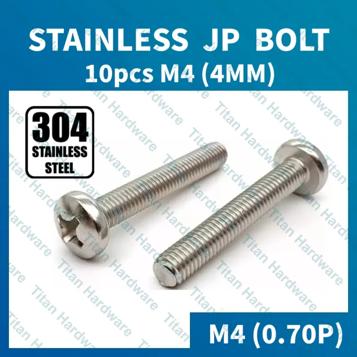 M4 ( 0.70P ) JP Bolt STAINLESS STEEL 304 / SS Roundhead Bolt / SUS Pan ...