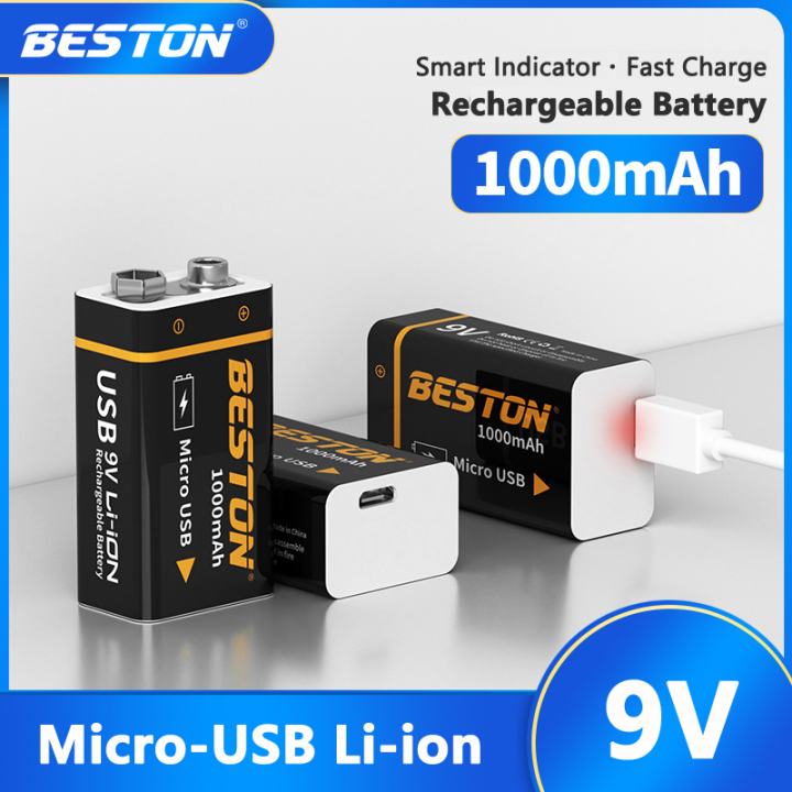 Beston Original Rechargeable Battery 9V Li-ion 1000mAh Micro USB ...