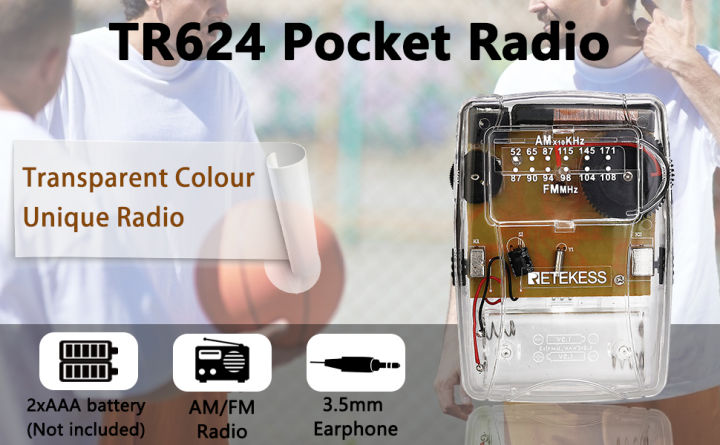Retekess TR624 Mini Radio Portable, FM AM Transparent Radio, Pocket ...