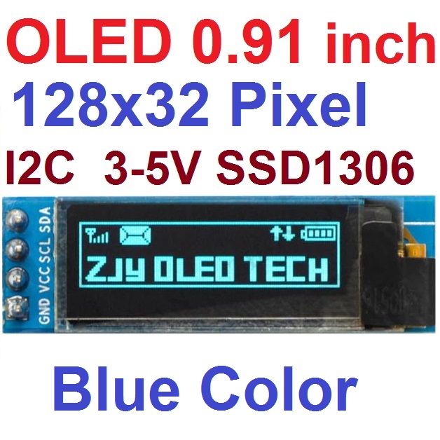 0.91 inch OLED สีน้ำเงิน LCD display module IIC i2C 128x32 Pixel LCD ...