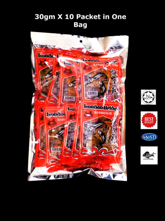 London Bridge Barbeque Fish 30gm X 10 Packet X 1 Bag / BBQ Fish / Ikan ...