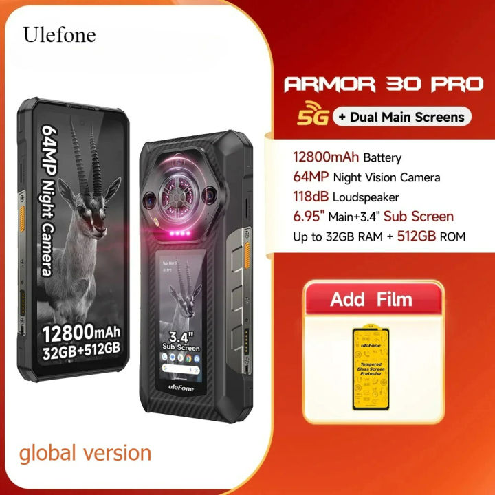 【Official shop】Ulefone Armor 30 Pro 5G Rugged Phone Android 14 Smartphone 6.9" 120Hz 32GB+512GB ...
