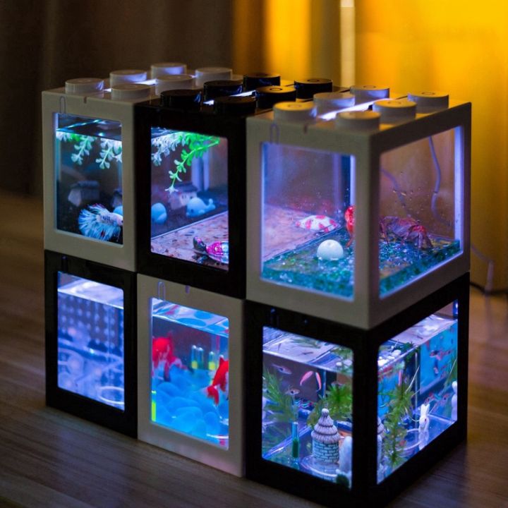Betta Fish Tank Mini Aquarium Block Tank Betta Guppy Fish Tank Building ...